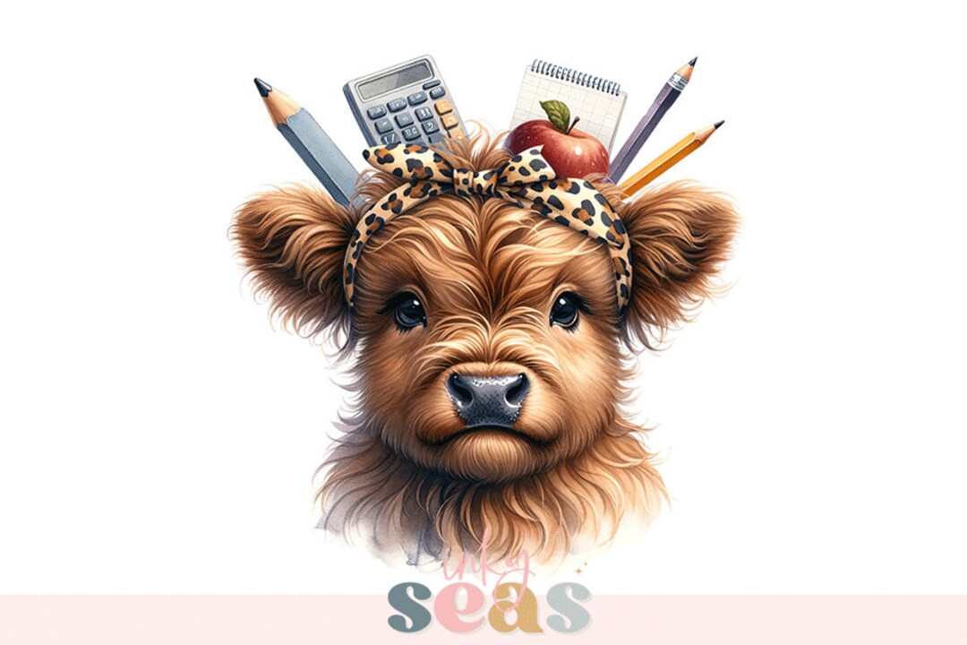 Highland Cow Art, School Supplies Illustration, Student Desk Decor ...