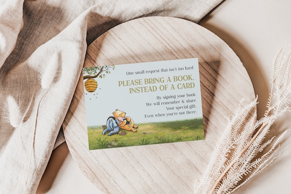 Winnie the Pooh Baby Shower, Bring a Book, Bring a Book Card, Bring a ...