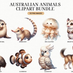 Australian Animals Clipart Bundle, 32 PNG Exotic Wildlife Images ...