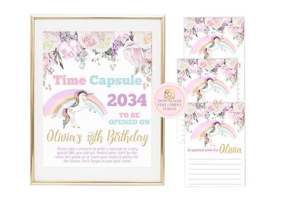 Unicorn Time Capsule, Unicorn Birthday, Time Capsule Sign, Unicorn ...