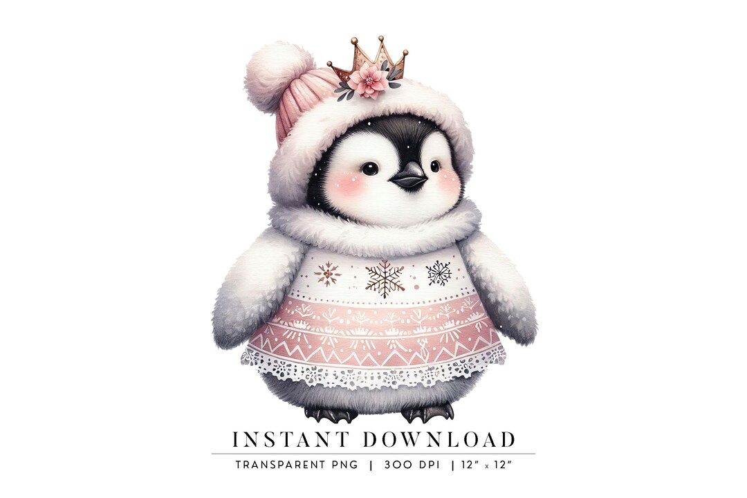 Baby Penguin Digital Clipart, Cute Girl Penguin Download, Winter ...