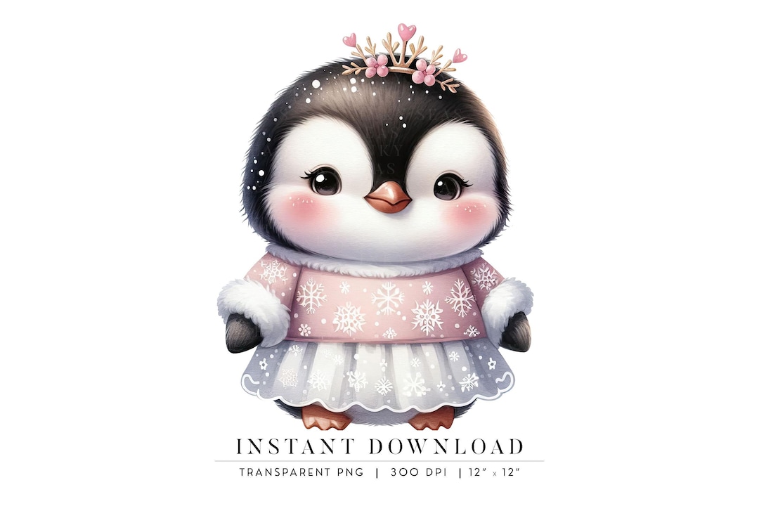 Cute Girl Penguin Clipart, Winter Watercolor Illustration, Christmas ...