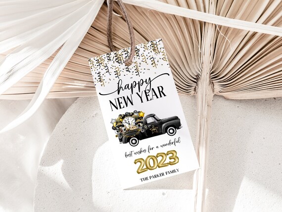 New Year Gift Tag Template, Editable Happy New Year Truck Tag ...