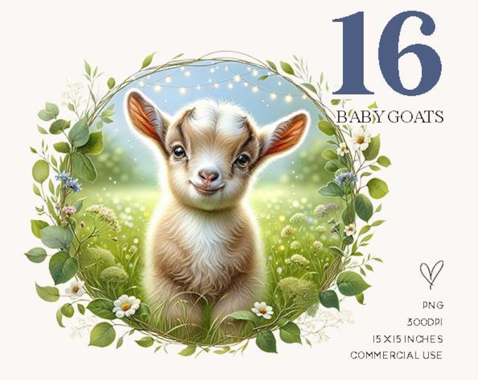 Baby Goat Clipart | Farm Animals PNG | Baby Animals | Watercolor Goat ...