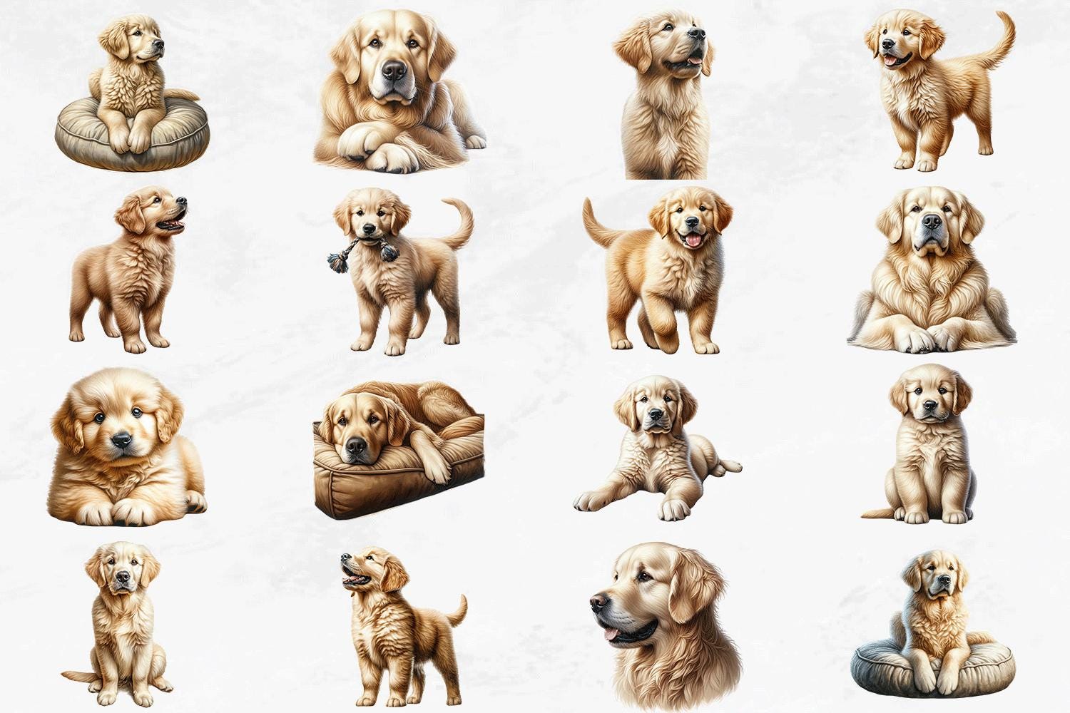 Watercolor Golden Retriever Clipart Bundle: 40 Dog PNG Images (digital ...