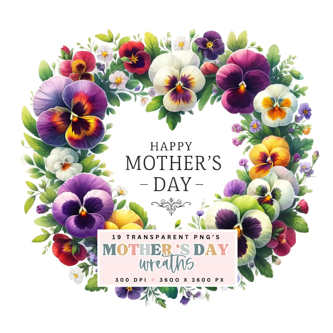 Mother's Day Floral Wreath Clipart, Digital Spring Flowers PNG ...