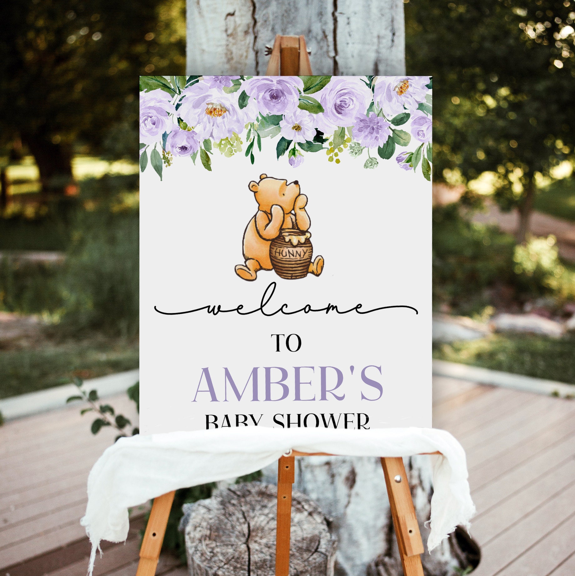Lavender Winnie Pooh Welcome Sign Classic Pooh Bear Reception - Etsy