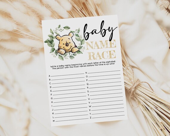 Winnie The Pooh Greenery Baby Name Race Game, Printable Classic Pooh ...
