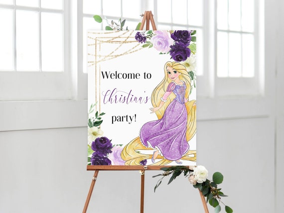 Princess Rapunzel Welcome Sign, Custom Tangled Princess Printable Sign ...