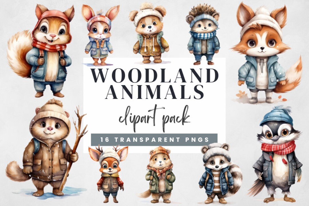 Woodland Baby Animals Clipart, Cute Watercolor Woodland Animal ...
