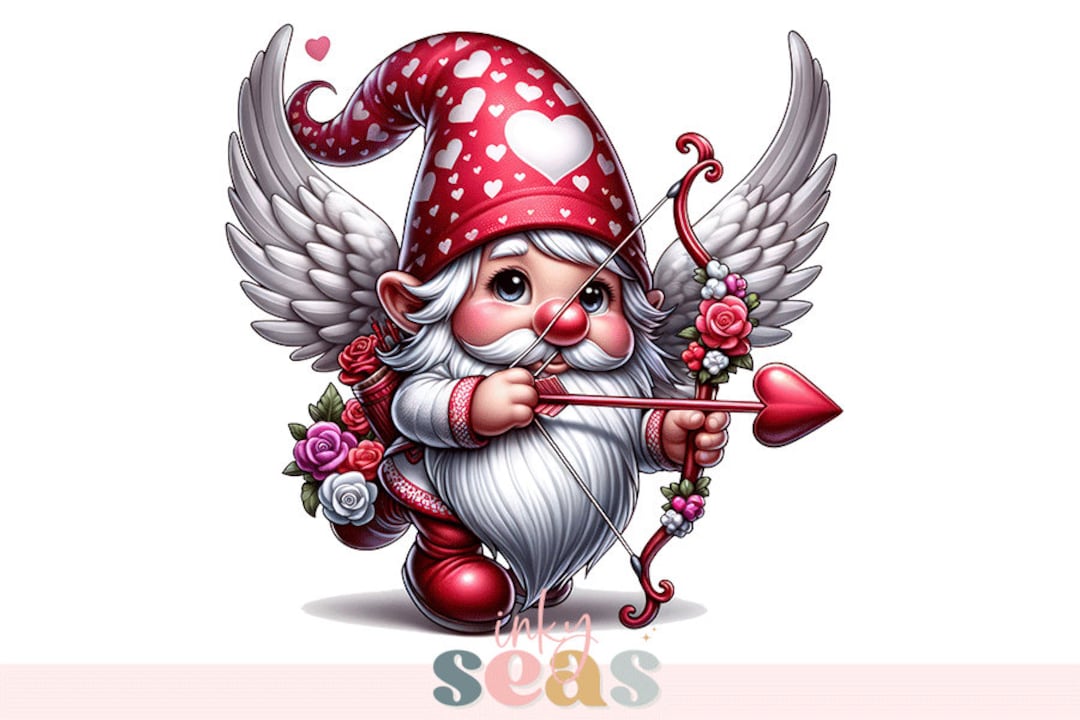 Cute Watercolor Valentine Gnome, Cupid PNG, Cupid Gnome PNG, Commercial ...
