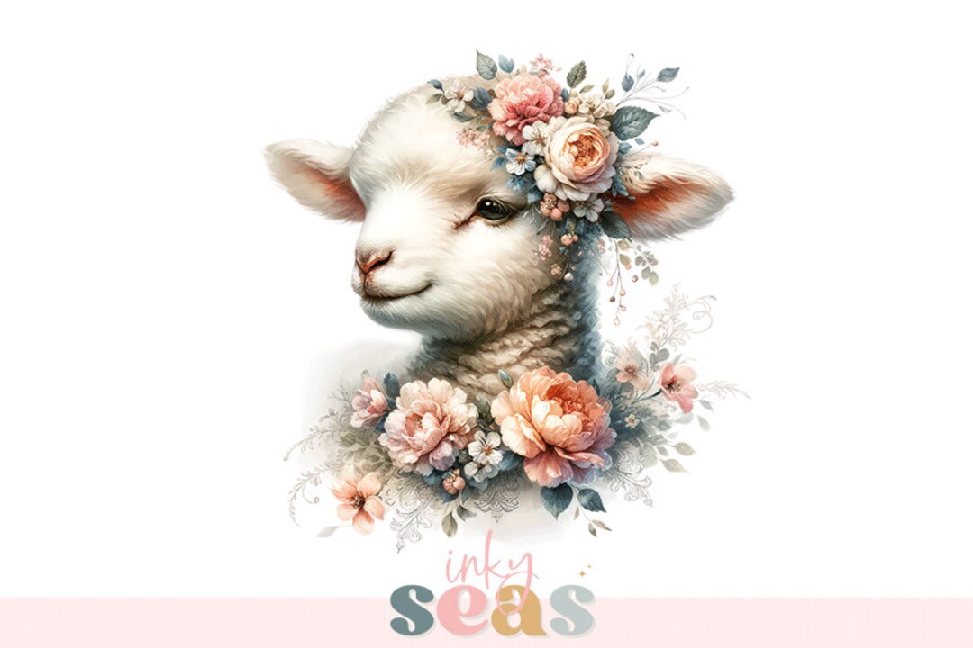 Spring Lamb PNG, Watercolor Floral Baby Lamb Clipart, Easter Clipart ...