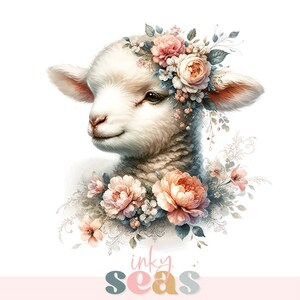 Spring Lamb PNG, Watercolor Floral Baby Lamb Clipart, Easter Clipart ...