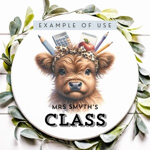 Highland Cow Art, School Supplies Illustration, Student Desk Decor ...