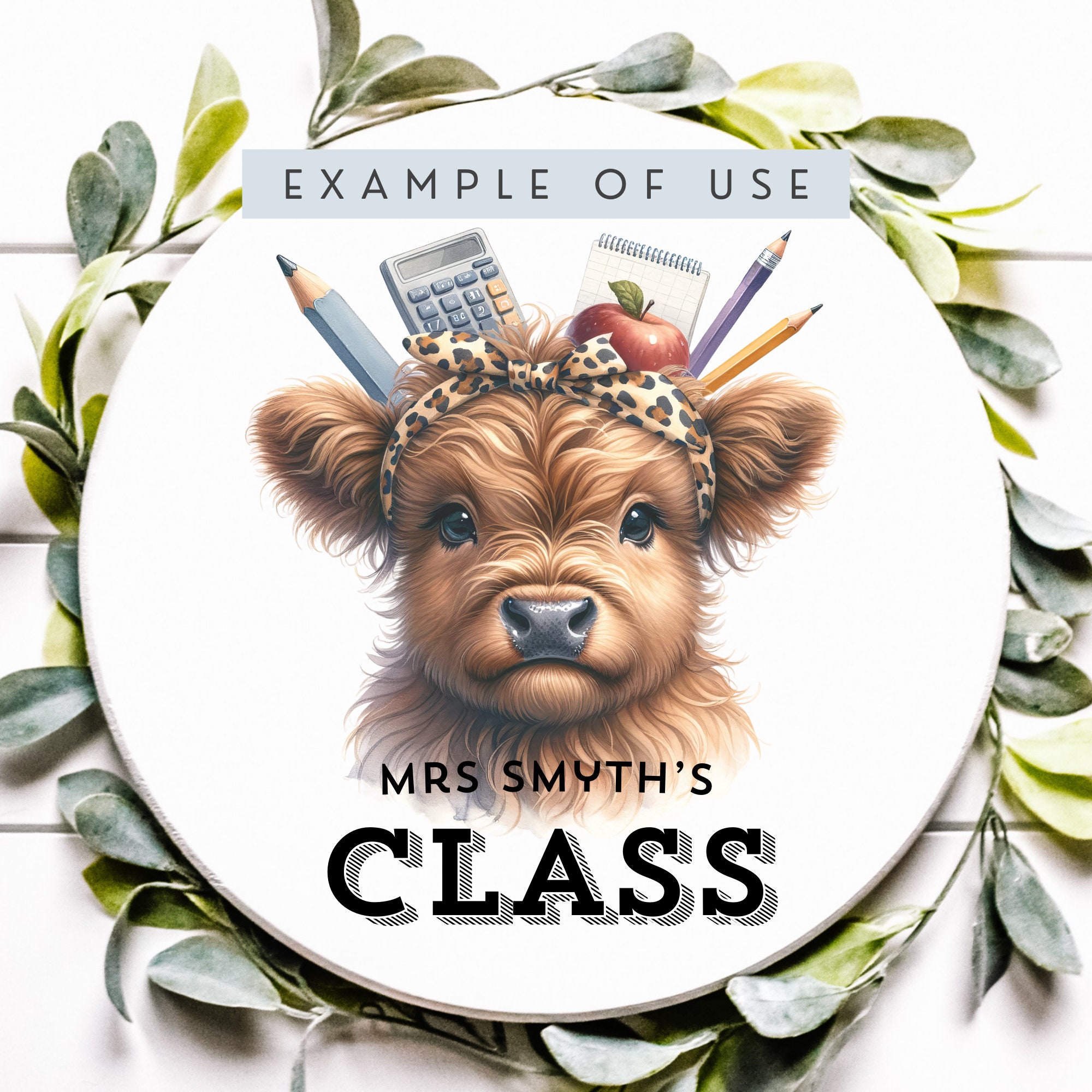 Highland Cow Art, School Supplies Illustration, Student Desk Decor ...