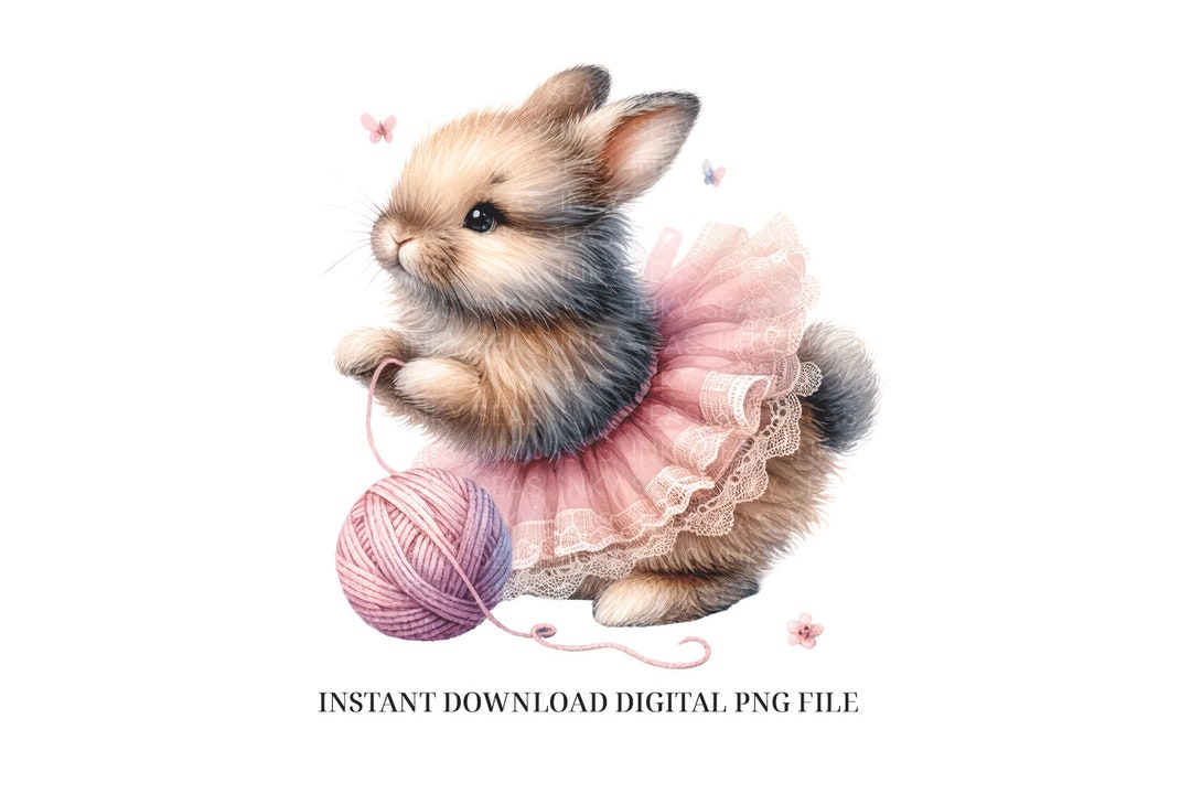 Pink Ballerina Bunny Rabbit Watercolor Clipart, Ballet Rabbit PNG, Cute ...