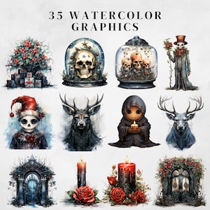 Creepy Christmas Clipart, Spooky Christmas Illustrations, Dark Gothic ...