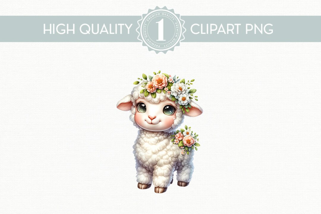 Adorable Floral Lamb Clipart PNG, Cute Sheep Digital Download, Spring ...