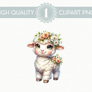 Adorable Floral Lamb Clipart PNG, Cute Sheep Digital Download, Spring ...