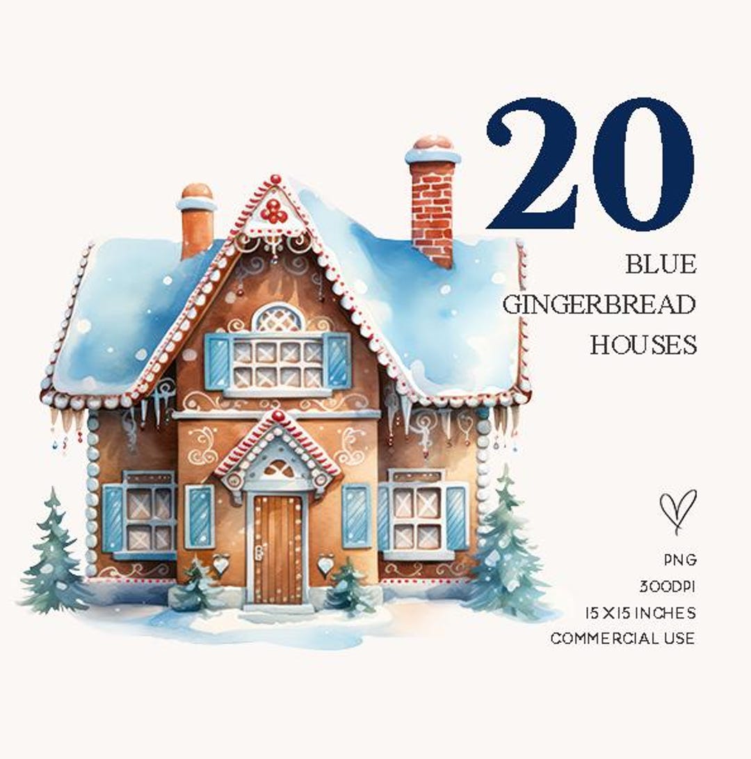 Blue Gingerbread House Clipart, Christmas Baking Images (PNG Files) - Etsy