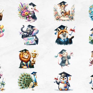 Graduation Animal Clipart | Watercolor Grad Animals PNG | Cute Diploma ...