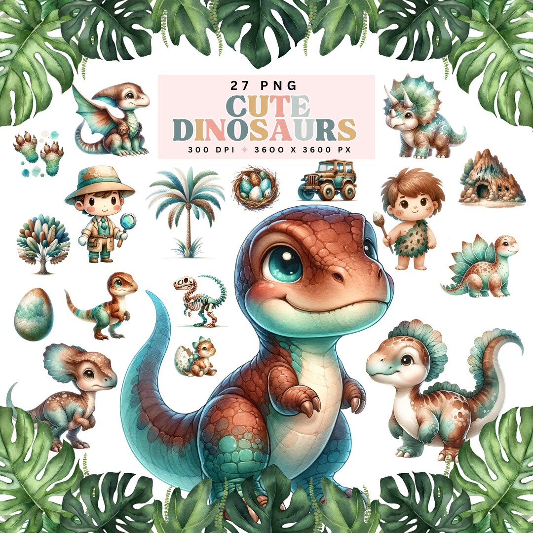 Cute Dinosaur Clipart Set, Digital Download, Kids Illustration Pack ...