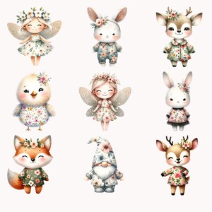 Spring Cuties Clipart Assortment, Watercolor Animals, Fairies and ...
