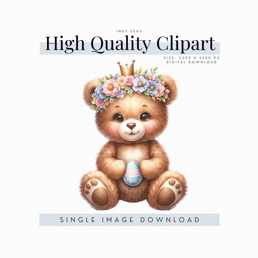 Cute Floral Crown Teddy Bear Clipart, High Quality 3500x3500 Px Digital ...