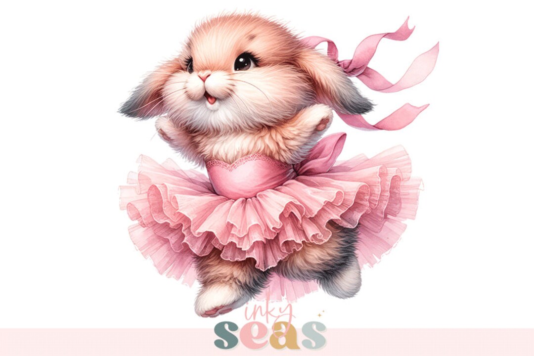 Bunny Ballerina Watercolor Clipart, Nursery Ballet Rabbit PNG, Tutu Art ...