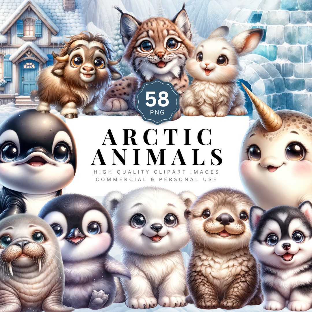 Arctic Animals Clipart Set, Cute Digital PNG, Commercial Use, Cartoon ...