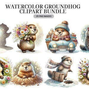 Watercolor Groundhog Clipart, Cute Marmot Illustrations, Spring Planner ...