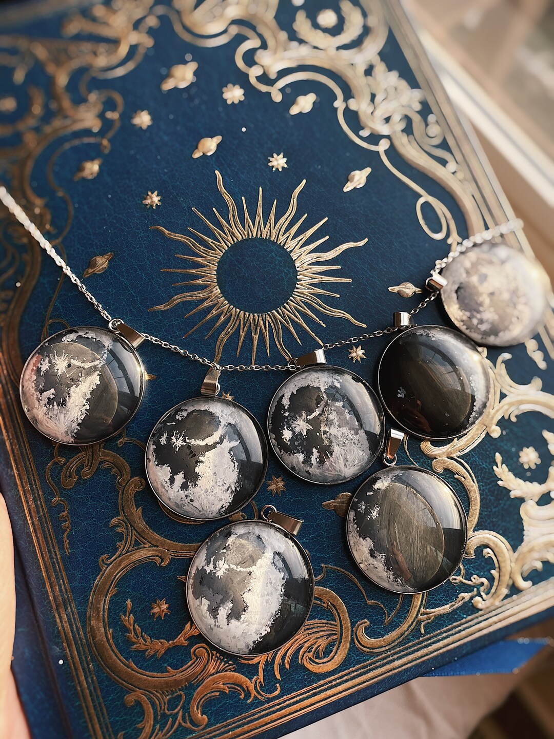 CUSTOM Hand Painted Moon Phase Pendant Necklace - Etsy