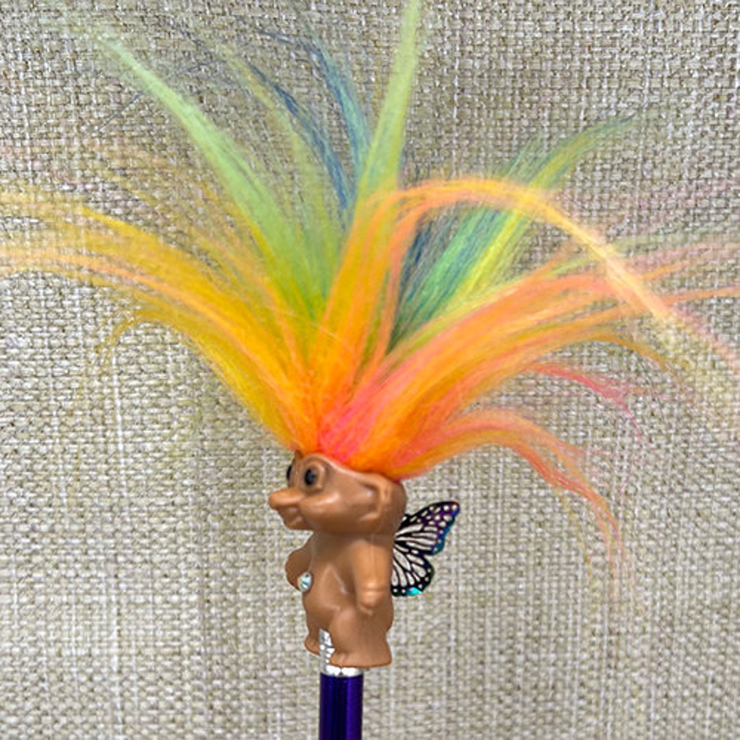 Butterfly Troll Doll Pencil Topper: Rainbow Hair, Crystal Belly - Etsy