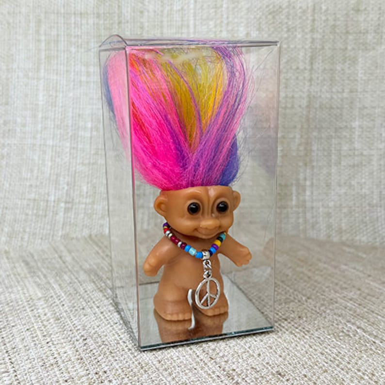Hippy Troll Doll: Rainbow Hair, Peace Sign Necklace, OOAK Art - Etsy