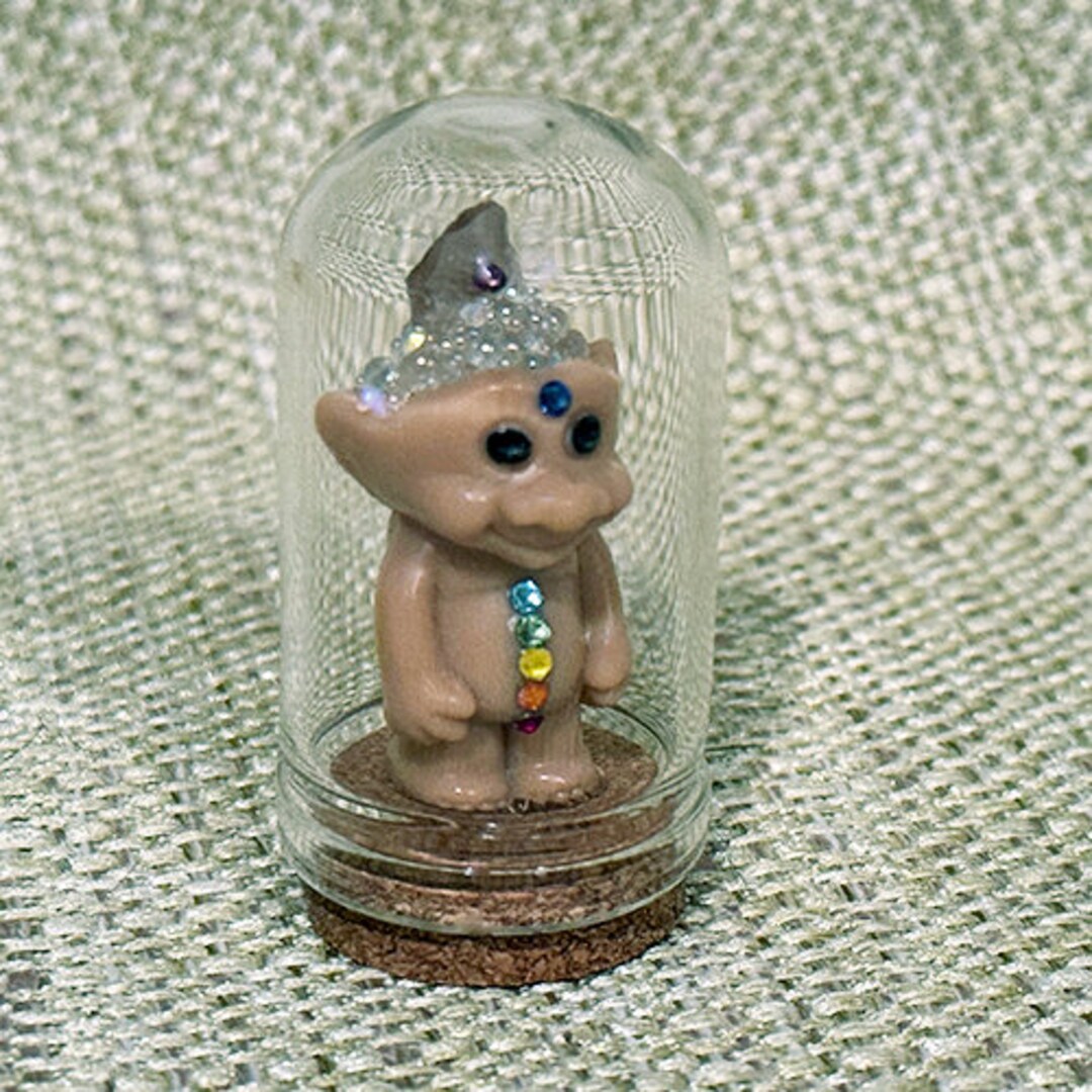 Mini Chakra Troll in a Glass Dome Bell Jar, Troll Doll, Chakra Troll ...