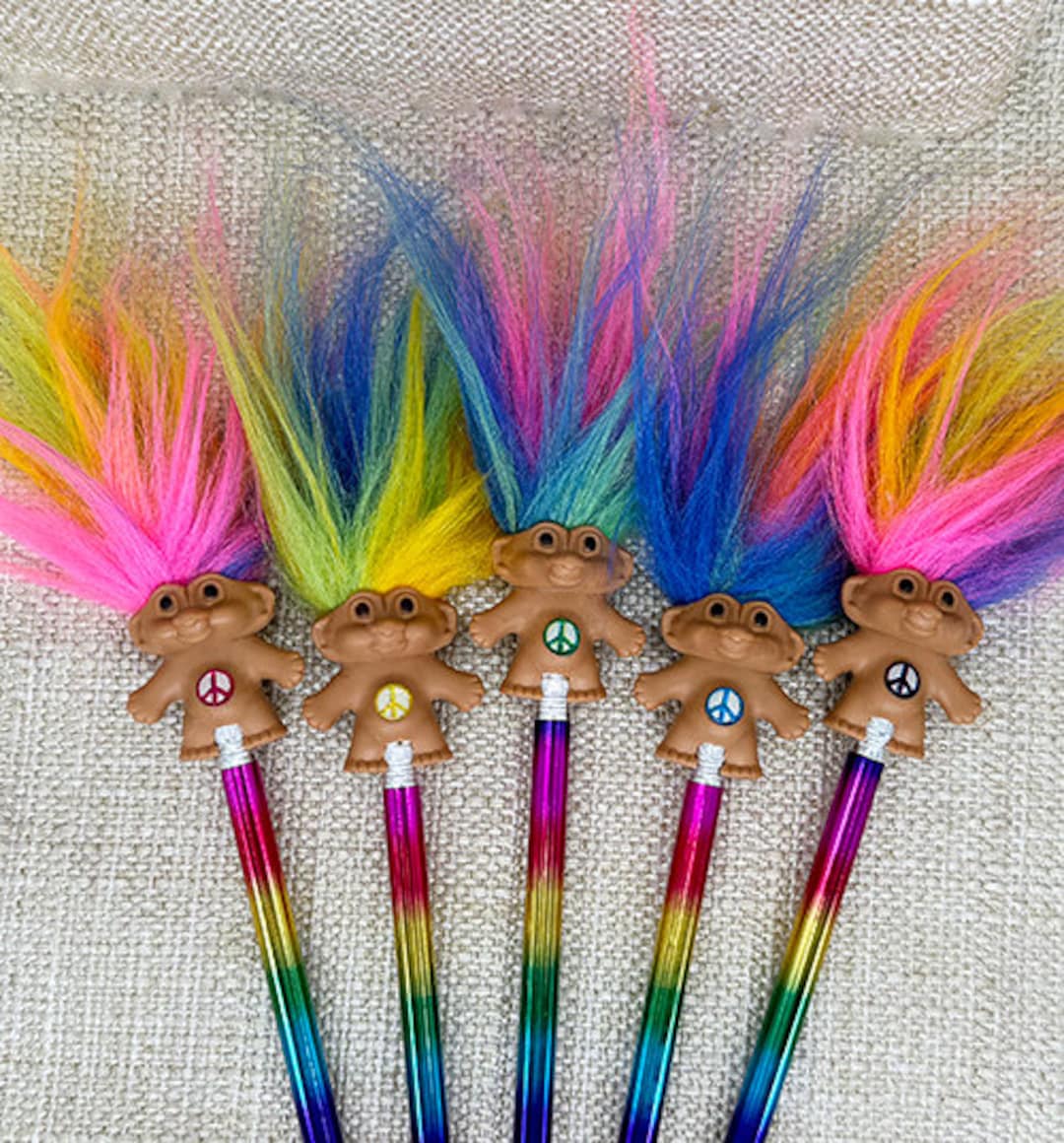 Peace Troll Doll Pencil Topper, Rainbow Troll Pencil, Troll Pencil ...