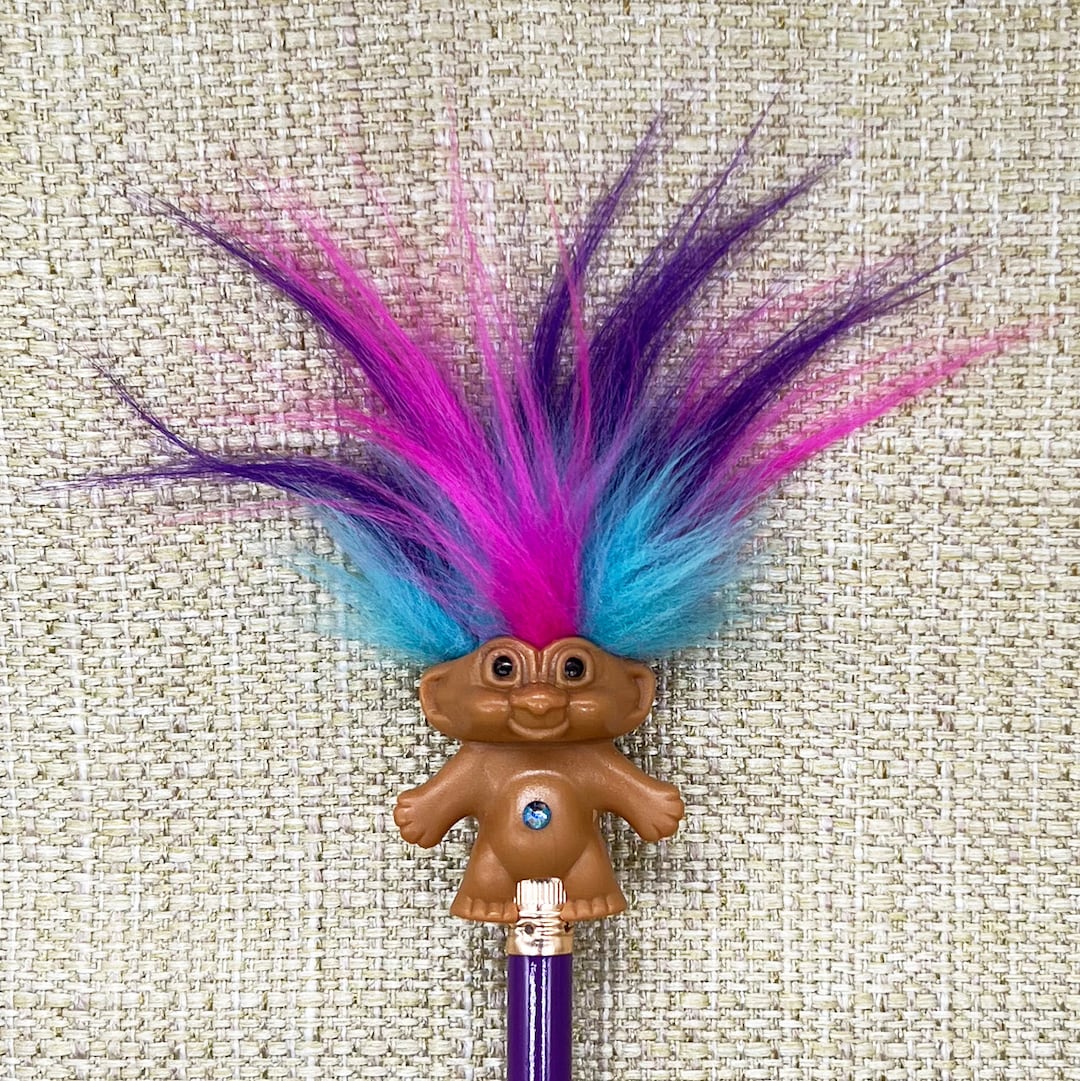 Troll Doll Pencil Topper, Purple Blue Pink Troll Pencil, Troll Pencil ...