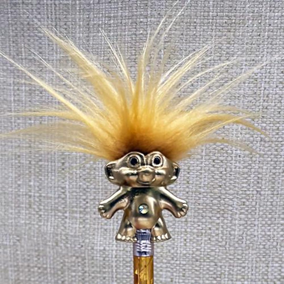 Troll Doll Pencil Topper, Gold Troll Pencil, Troll Pencil, Troll Art ...
