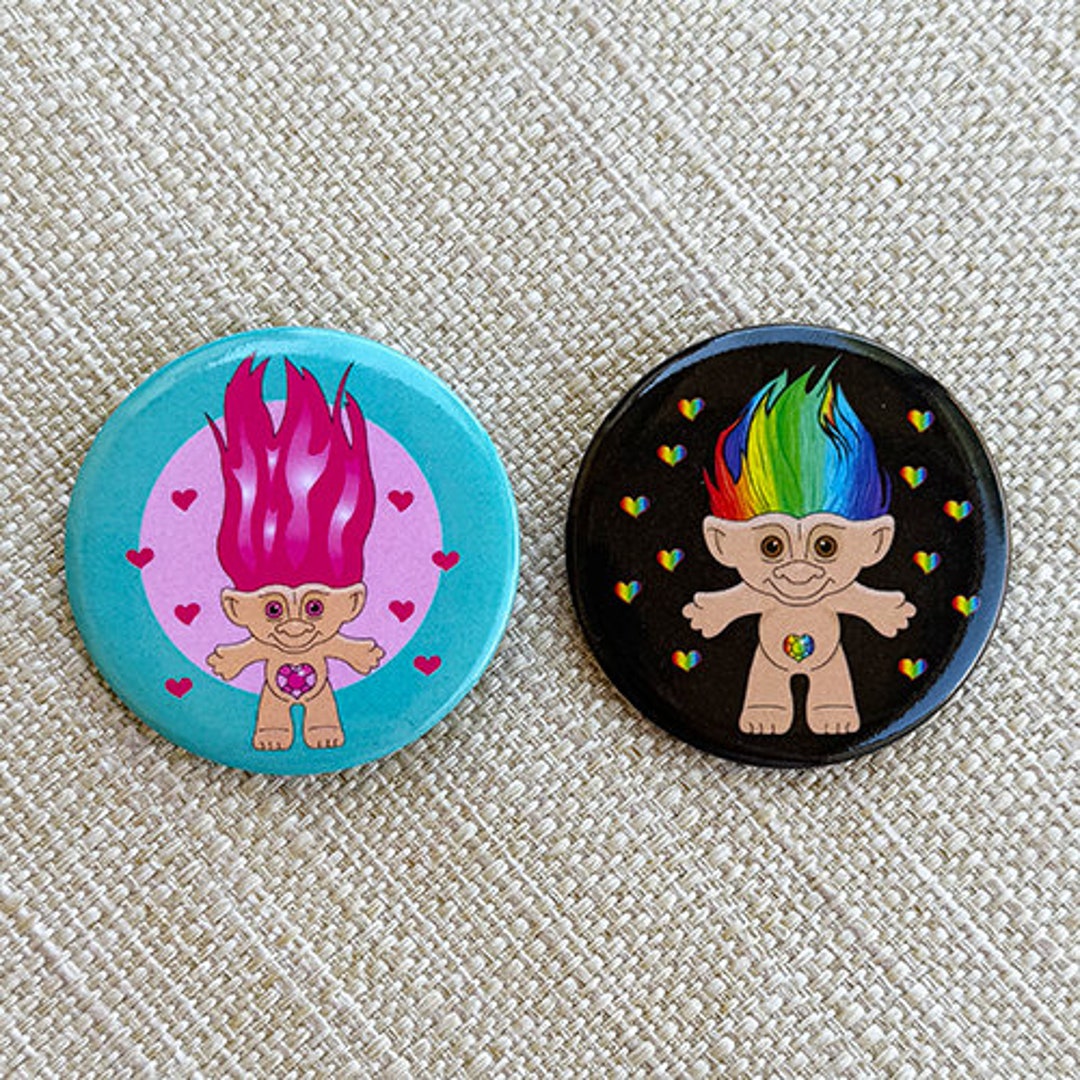Troll Pin, Troll Badge, Troll Doll Jewelry, Rainbow Troll Doll, Pink ...