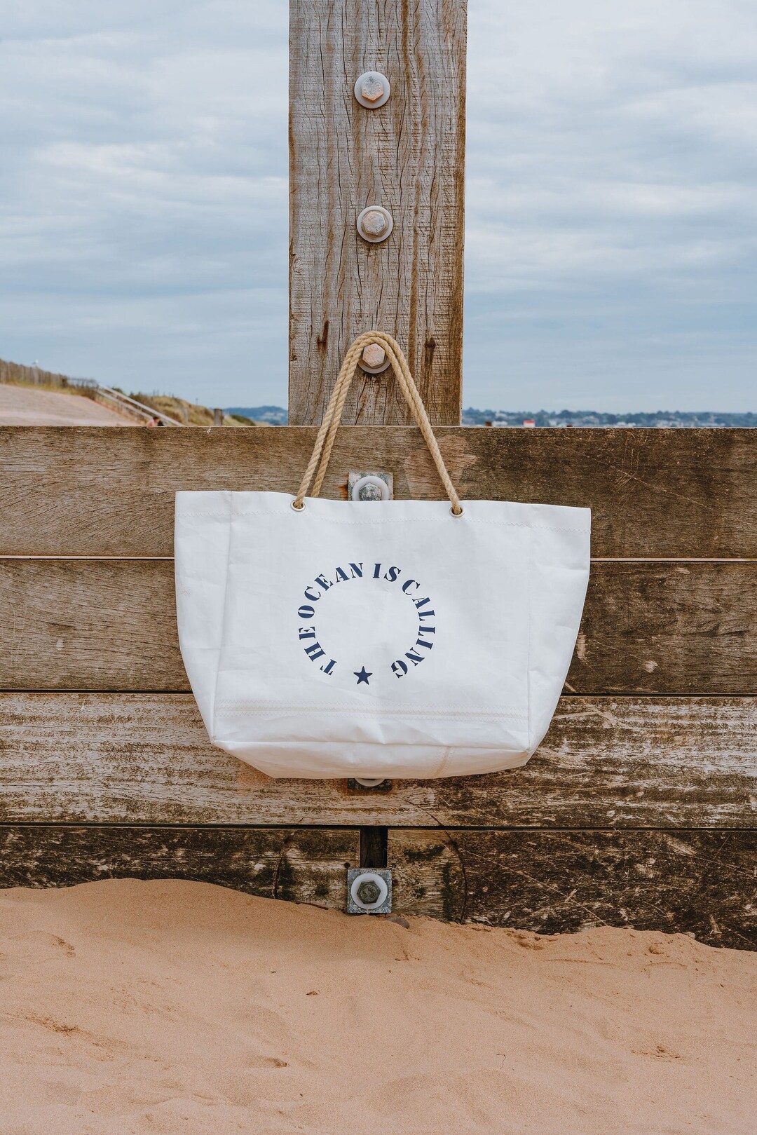 Recycled Sailcloth Beach Bag the Ocean is Calling Design Navy - Etsy