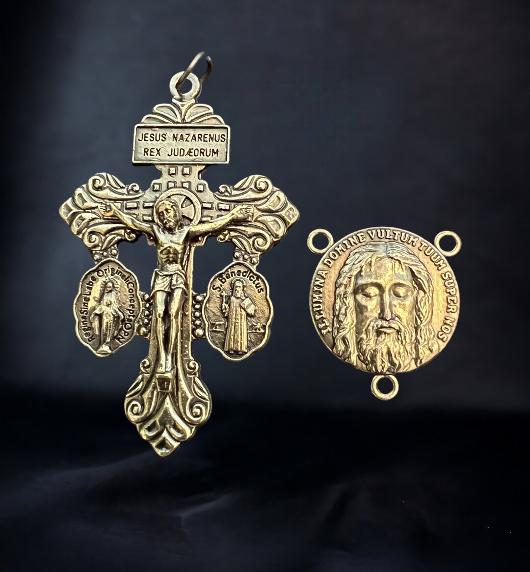 Rosary Crucifix and Medal Set, Bronze Holy Face of Jesus W Triple ...