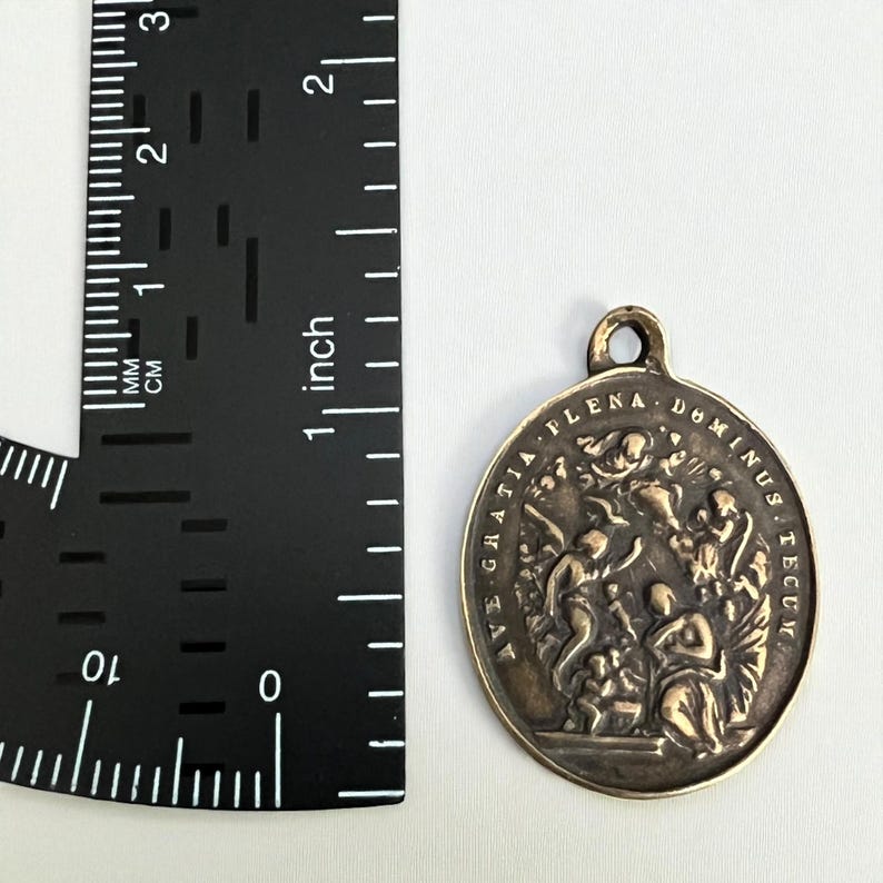 Bronze Guardian Angel Medal, French & Latin Catholic Rosary Part, Hand ...