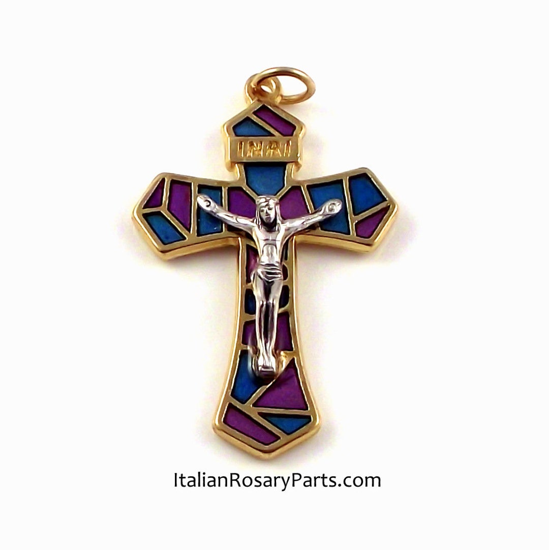 Stained Glass Style Rosary Crucifix Pendant From Italy Purple - Etsy
