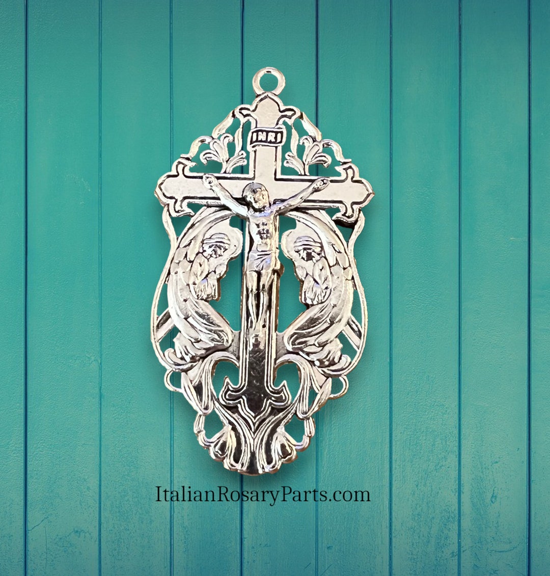 Adoring Angels Large Silver Rosary Crucifix Italian Rosary Parts - Etsy