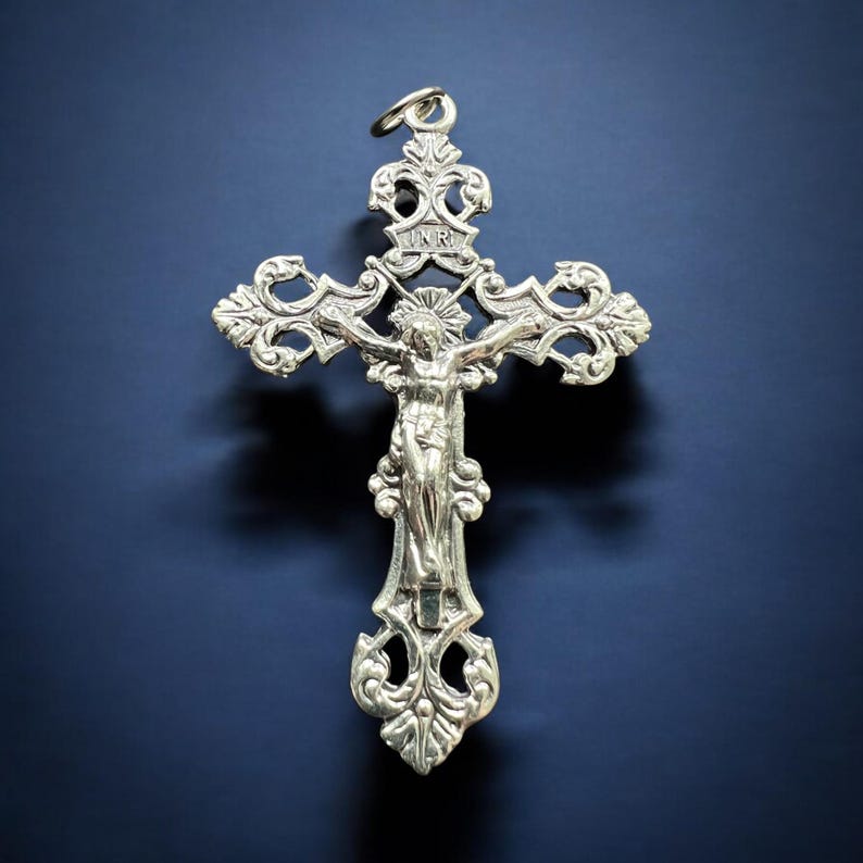 Catholic Rosary Crucifix: Intricate Silver Fleur-de-lis Design, Italian ...