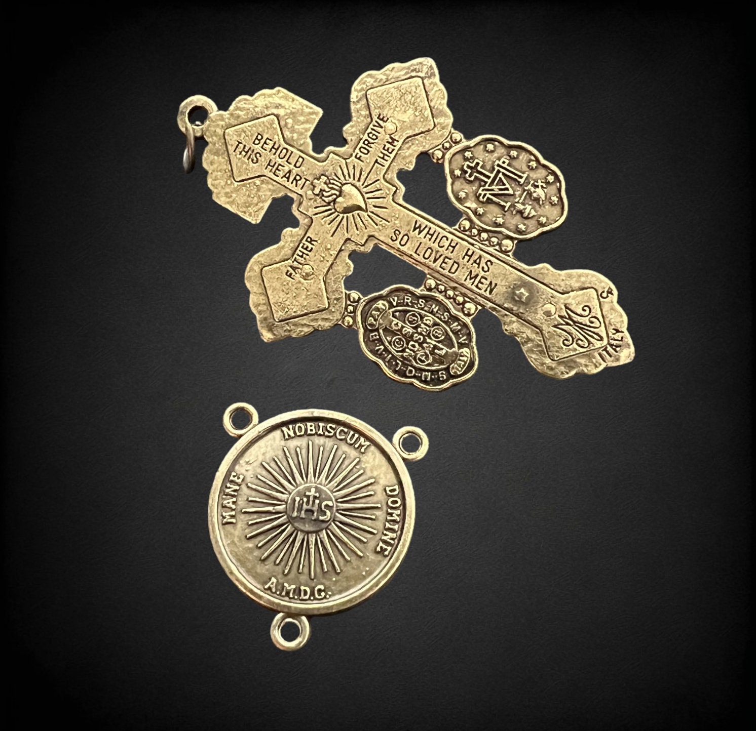 Bronze Holy Face Rosary Centerpiece & 3-way Pardon Crucifix Set - Made ...