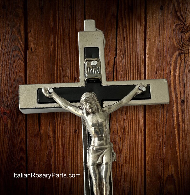 Black Inlaid Metal Habit Crucifix - Italian Rosary Part, 2-3/4 Inches ...