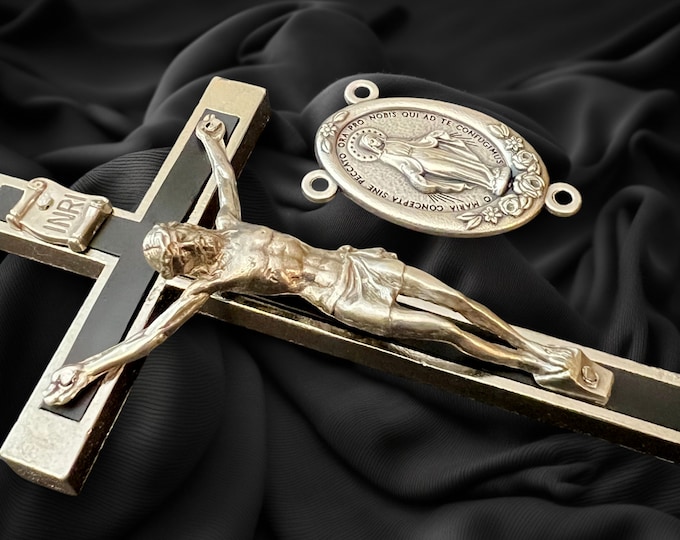 Habit Rosary Crucifix and Miraculous Medal Centerpiece, Black Inlaid ...