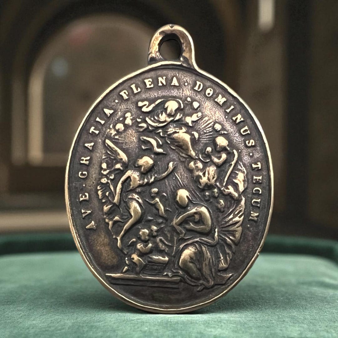 Bronze Guardian Angel Medal, French & Latin Catholic Rosary Part, Hand ...