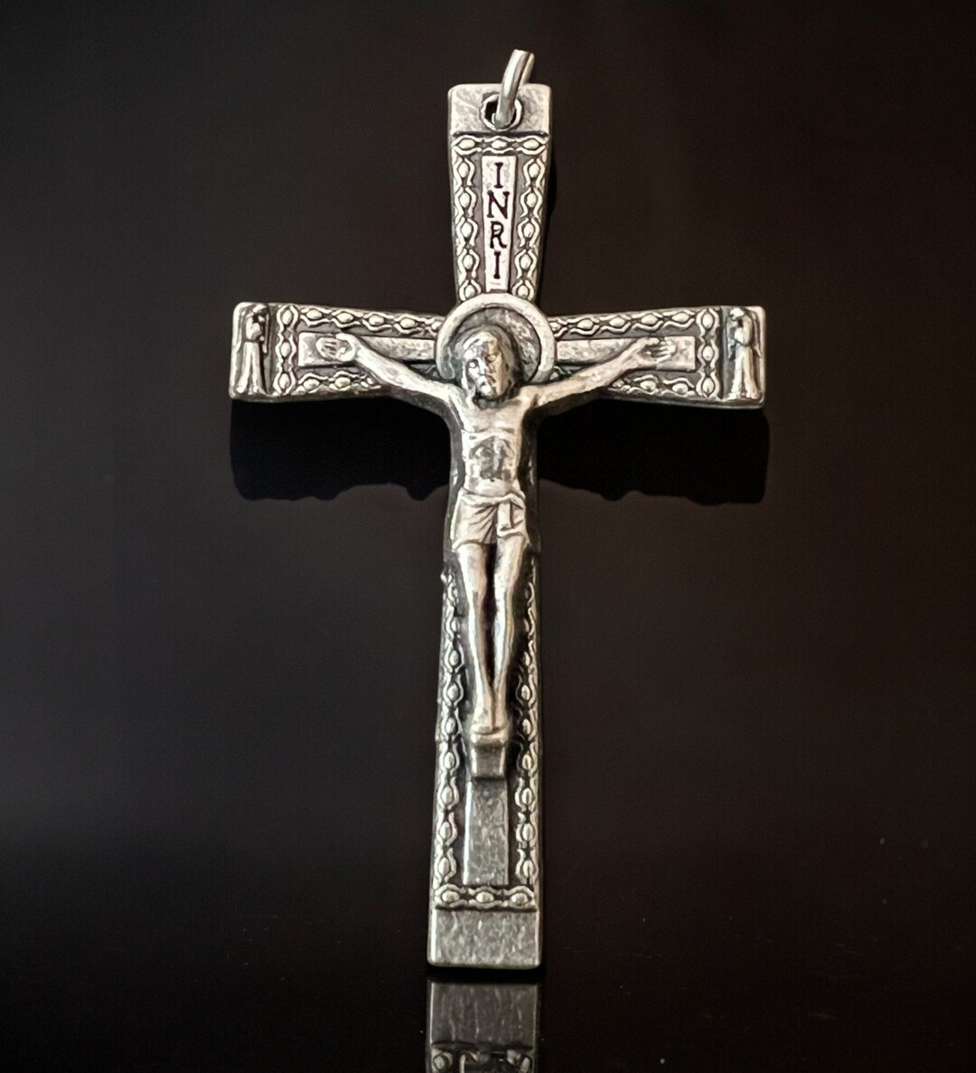 Italian Rosary Crucifix: Silver Finish, Intricate Border, Angels - Etsy